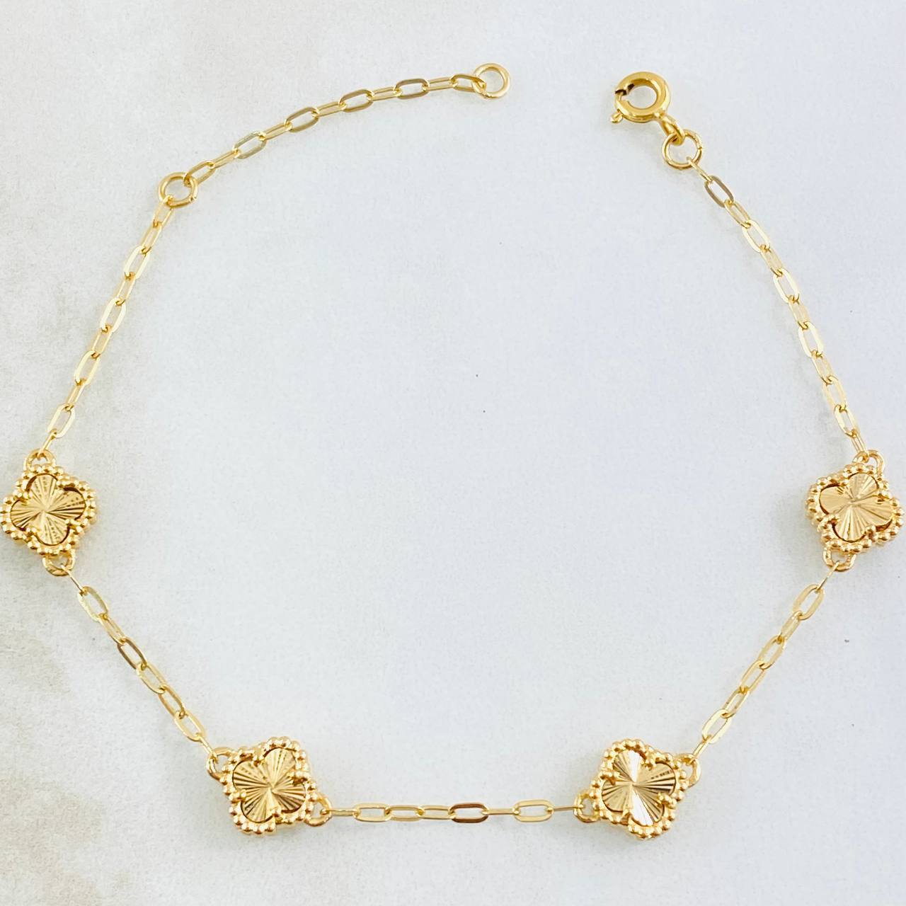 Classic Link Bracelet Clover 4.45gr, 16 cm, 18K 750 Gold – Napoleone Joyas USA
